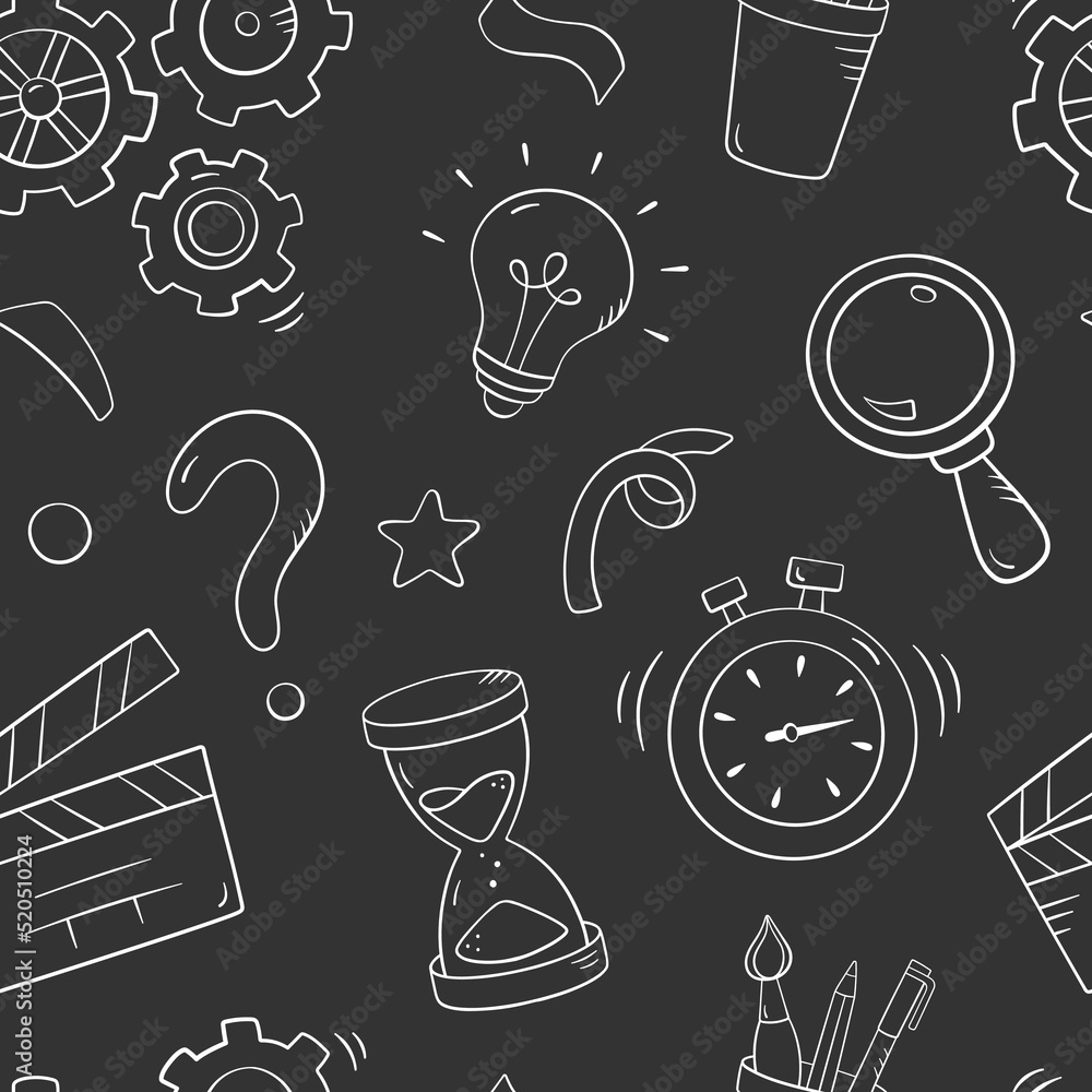Quiz seamless pattern in doodle style, vector illustration. Back to ...