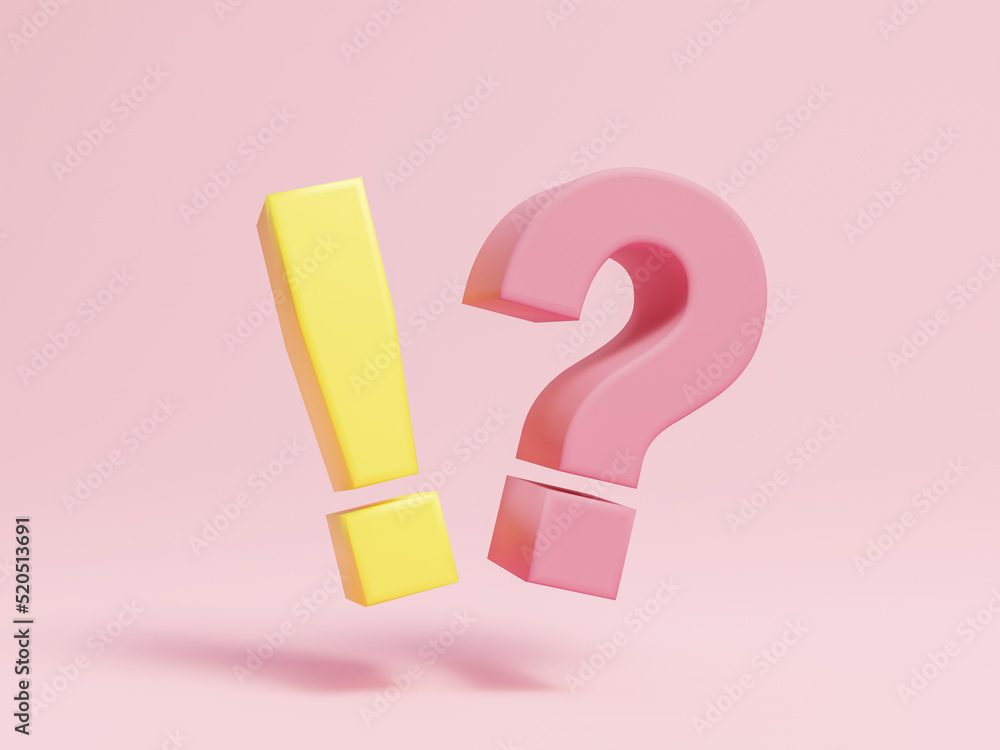 Exclamations and Question Marks on isolated pink background. FAQ ...