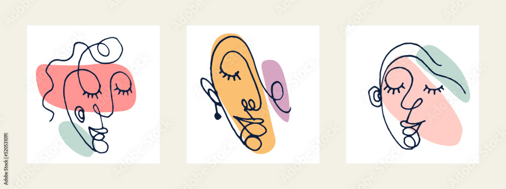 Abstract face girl vector portrait set, abstraction art woman head ...