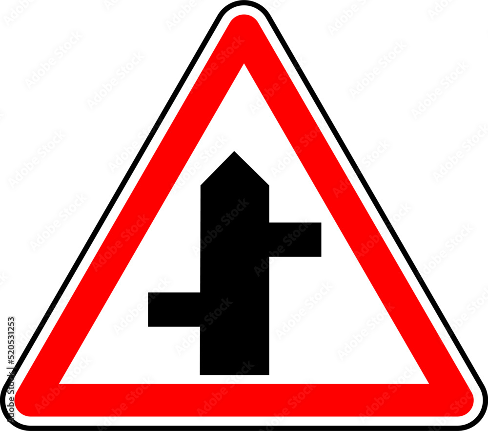 Vector graphic of a uk staggered junction ahead road sign. It consists ...