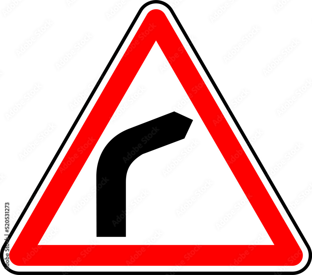 Vector graphic of a uk warning of a right hand bend ahead road sign. It ...