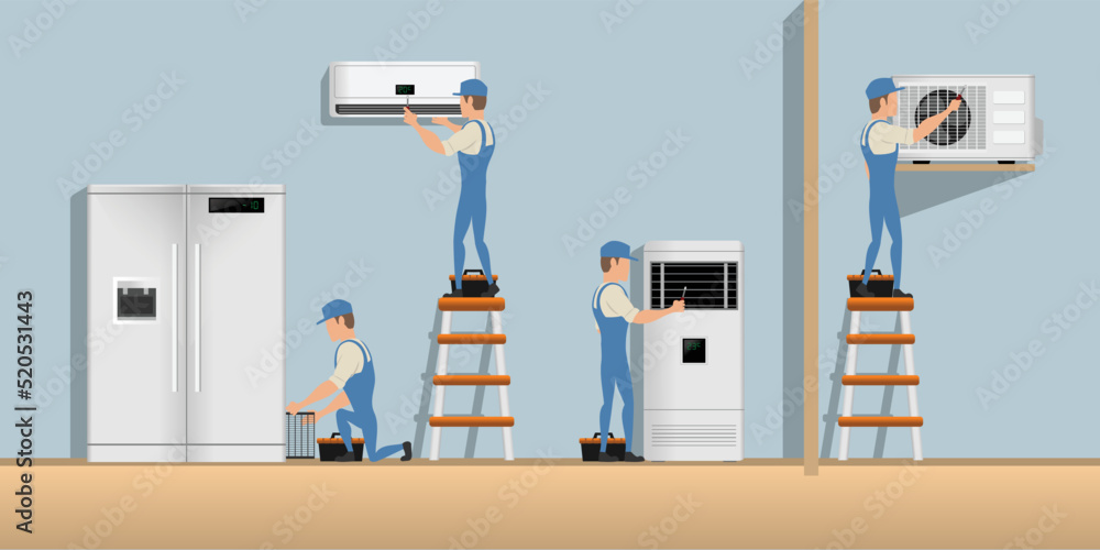 Set of HVAC service character design illustration vector eps format ...