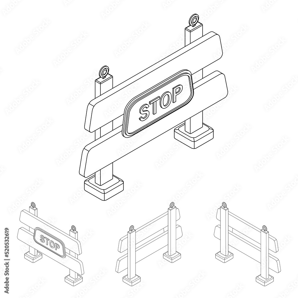 Stop sign isometry line. Illustration of the appearance of a barrier ...
