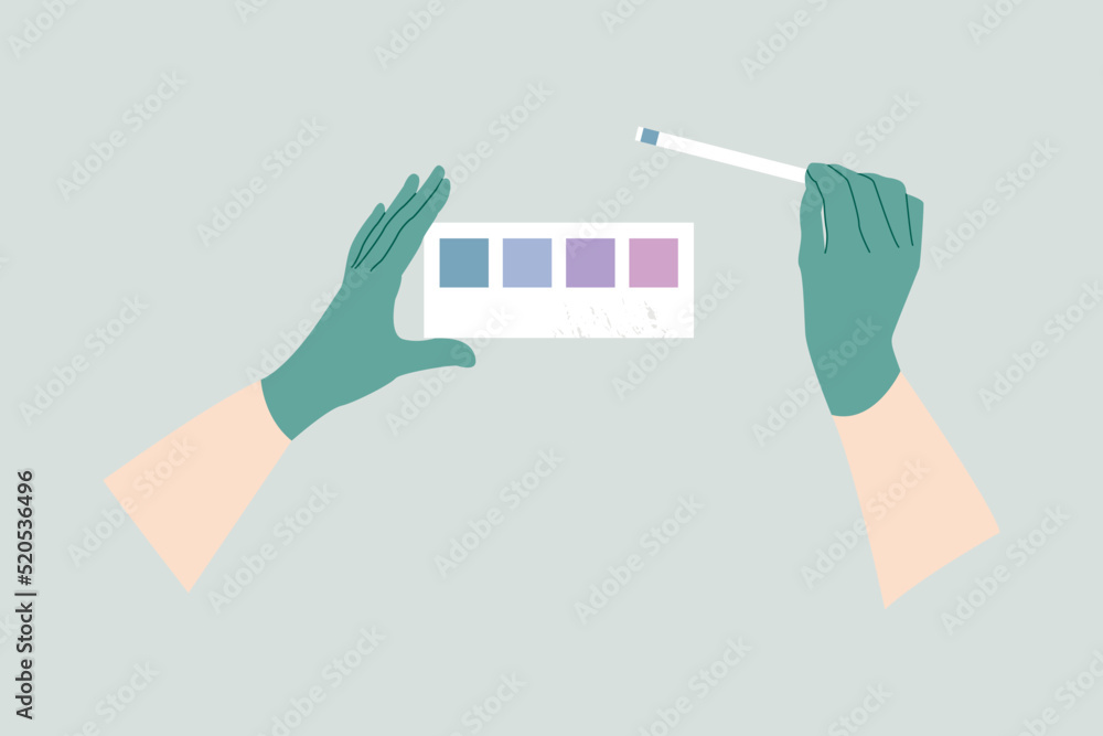 Vetor de Reagent test strips. Scientist's hand in glove holding test ...