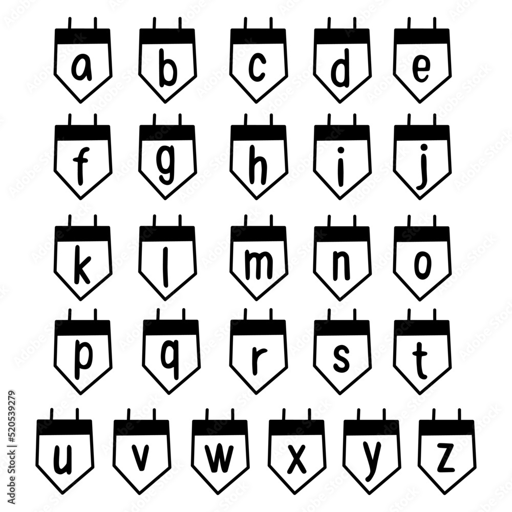 Cute lowercase alphabet in flag frame on white background. Vector ...