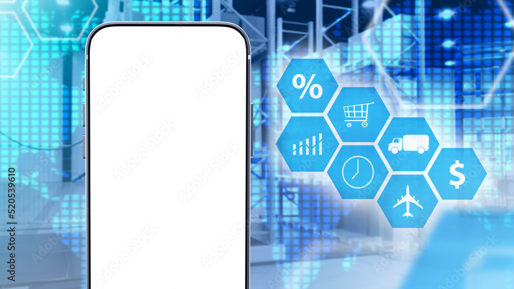 Application for logistics. Phone template. Smartphone with blank screen ...