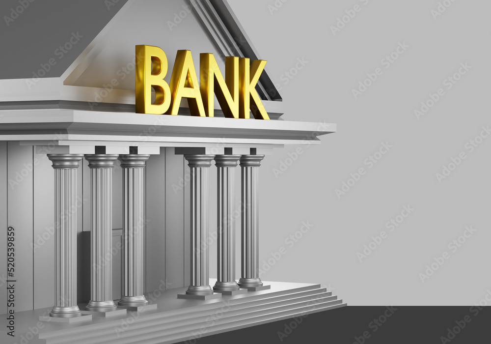 Bank office. Bank exterior close-up. Silver building in classical style ...