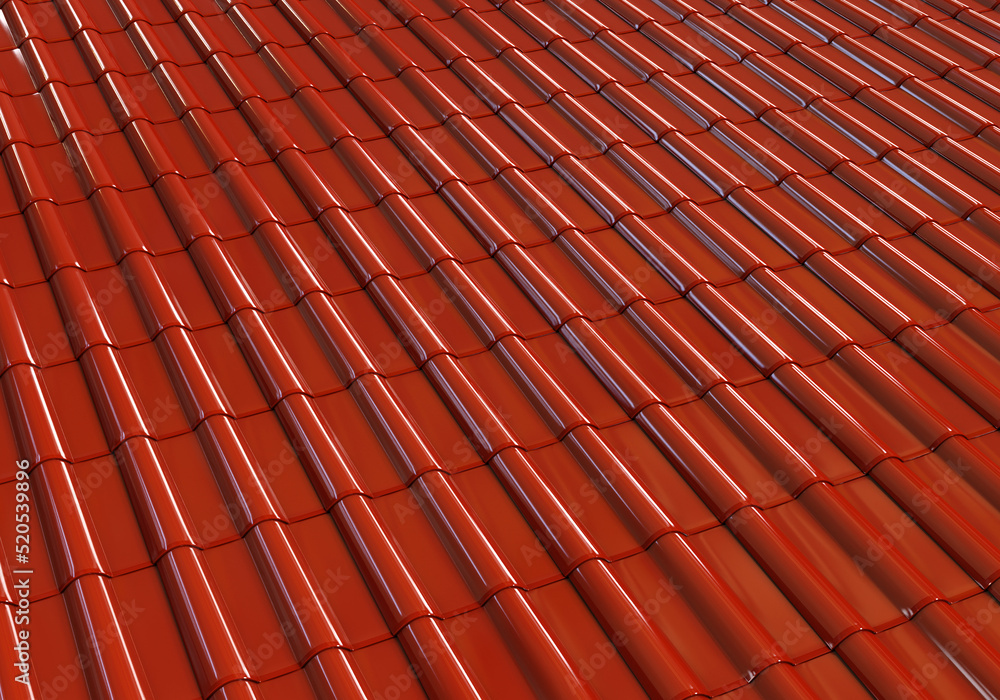 Metal tile roofing roof close-up. Red tiles for roofing. Background ...