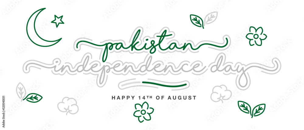 Vetor de Pakistan independence day handwritten lettering typography ...