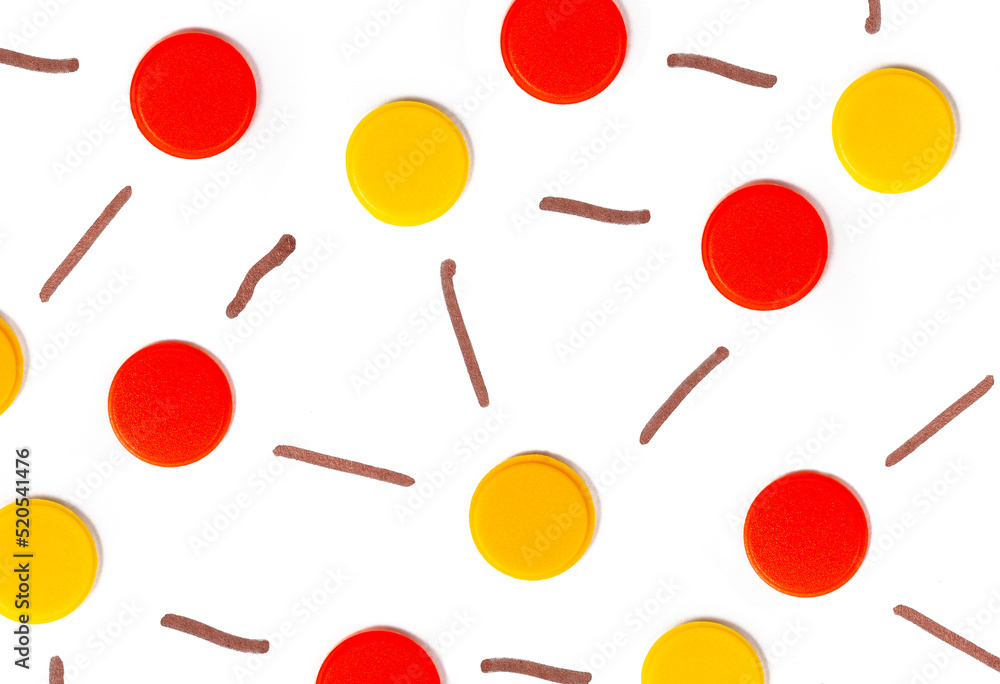 Group of red yellow interconnected dot nodes, abstract set of objects ...