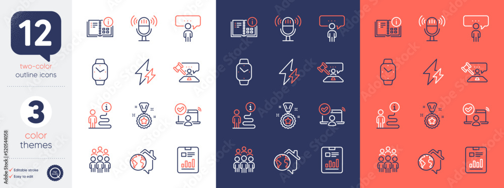 Set of Instruction info, Group people and Report document line icons ...
