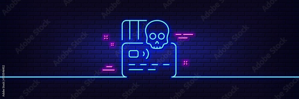 Neon light glow effect. Cyber attack line icon. Ransomware threat sign ...