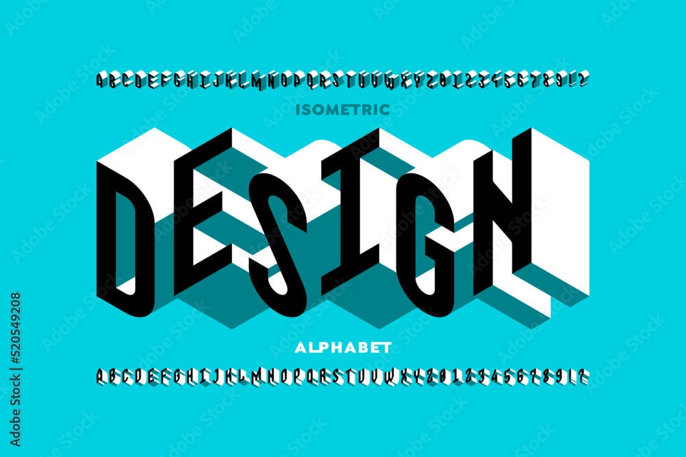 Isometric design font, alphabet letters and numbers vector illustration ...