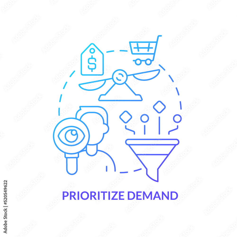 Prioritize demand blue gradient concept icon. Business analytics ...