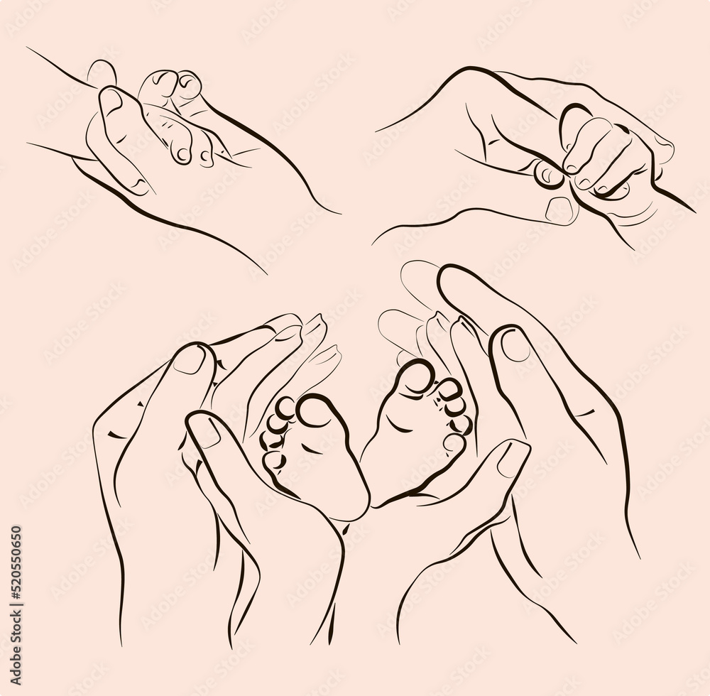 fatherhood and childhood concept illustration set. newborn baby holds ...