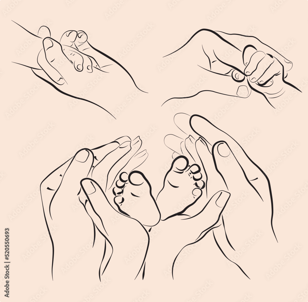 fatherhood and childhood concept illustration set. newborn baby holds ...