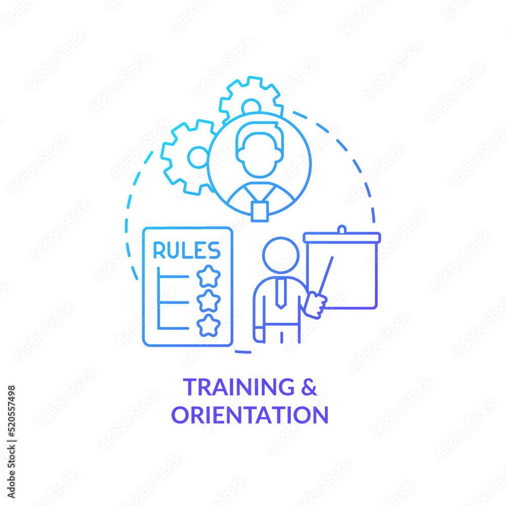 Training and orientation blue gradient concept icon. Company rules ...