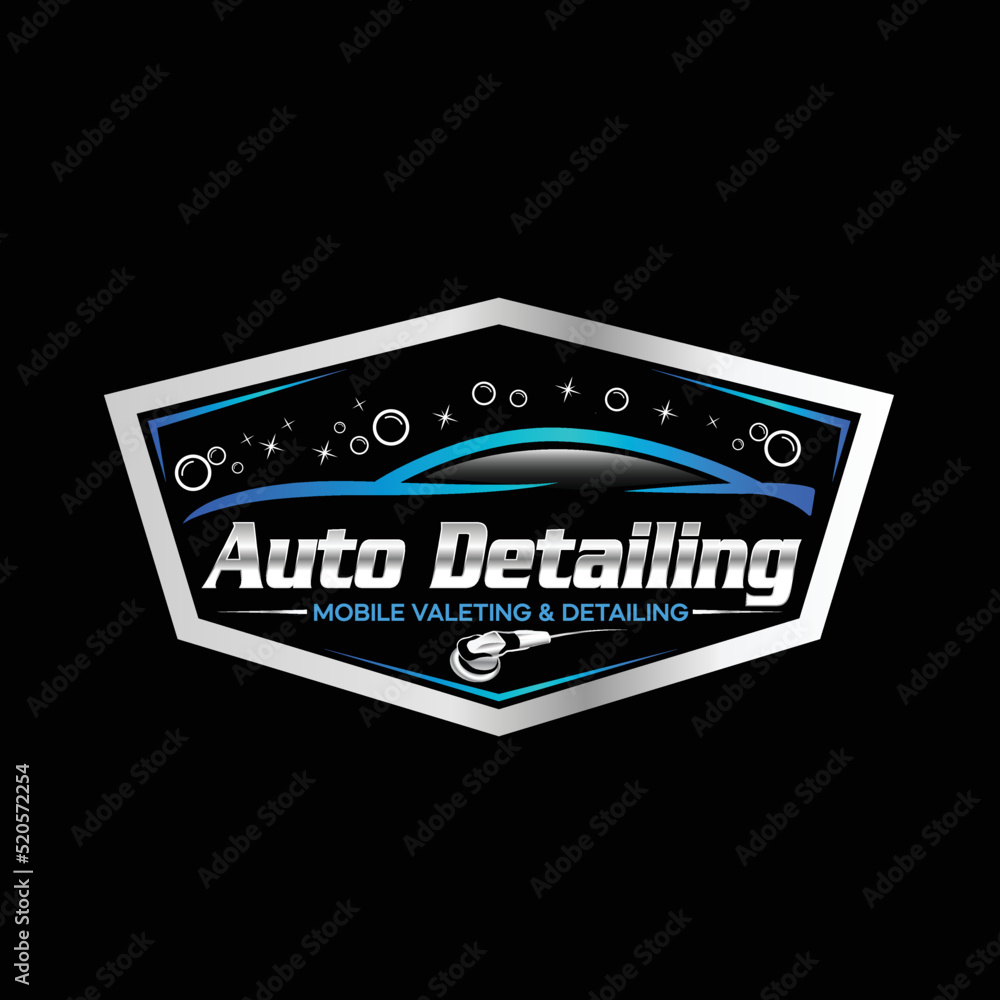 Blue and silver mobile valeting and detailing service company logo with ...