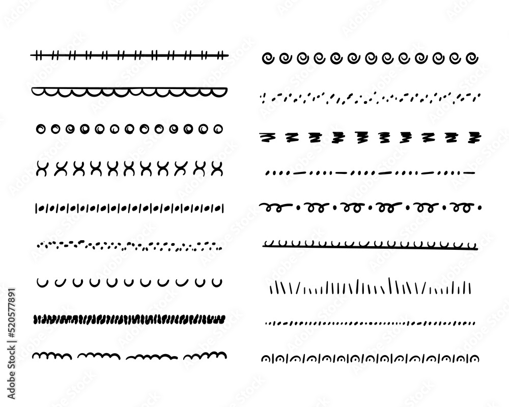 Hand drawn underlines set.Doodle ethnic dividers, separators, borders ...