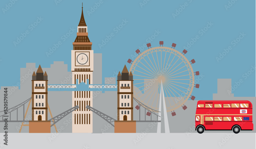Vector illustration of a banner with the Big Ben, the Tower Bridge, the ...