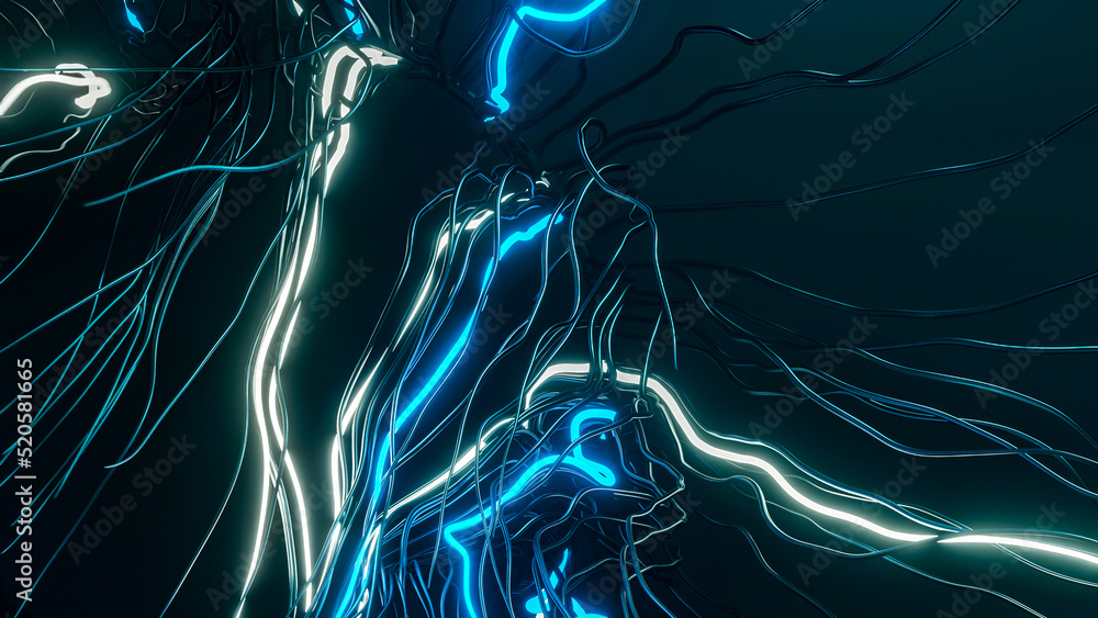 Abstract bright neon and metallic hair structure, lightning bolt ...