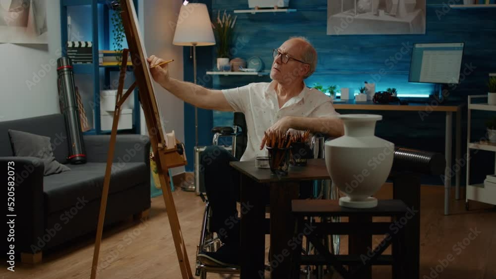 Paralyzed man with health condition drawing modern art model of ...