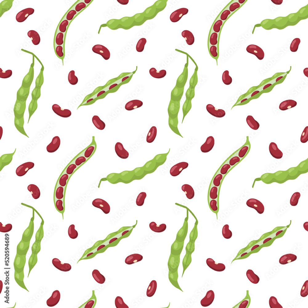 Seamless pattern design with red kidney bean plant, flat vector ...