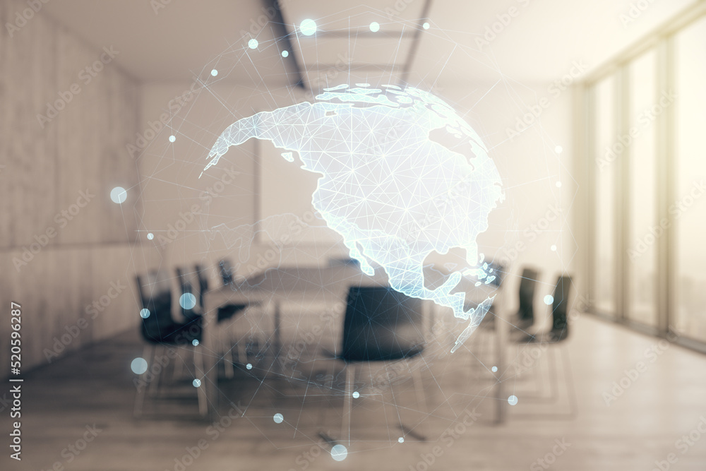 Virtual digital map of North America on a modern conference room ...