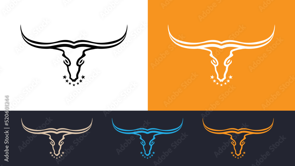 Vetor de Bull Logo vector icons set design Template. Toro abstract Line ...
