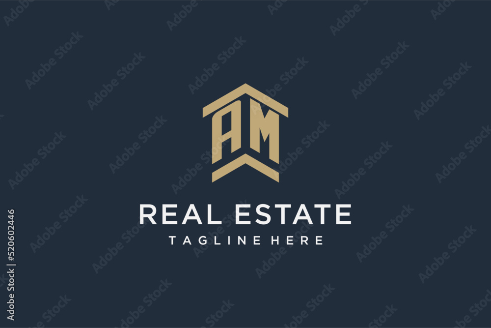 Initial AM logo for real estate with simple and creative house roof ...