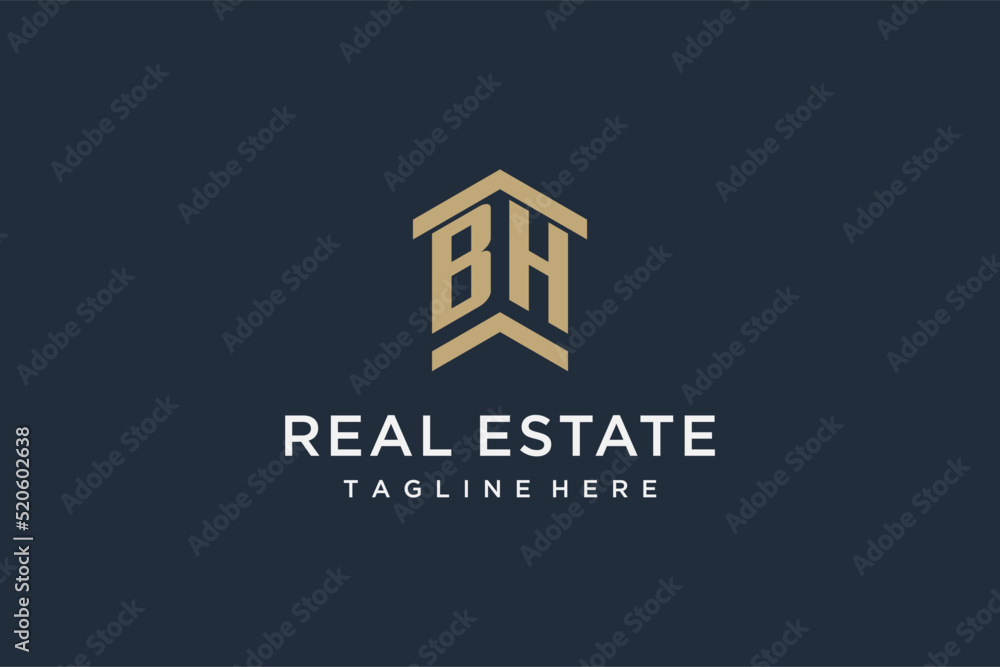 Initial BH logo for real estate with simple and creative house roof ...
