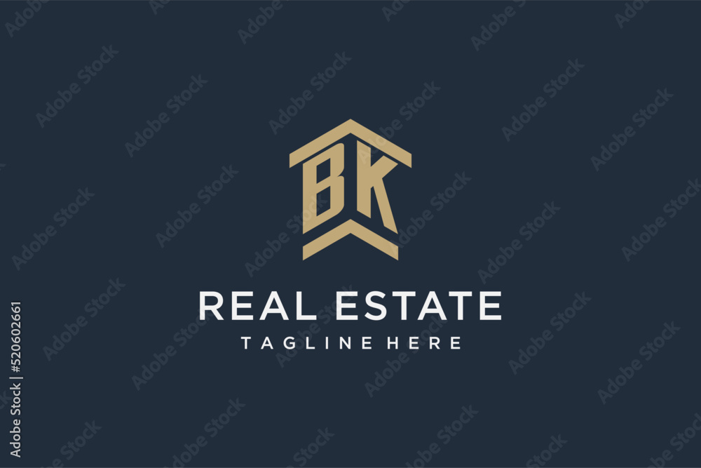 Initial BK logo for real estate with simple and creative house roof ...