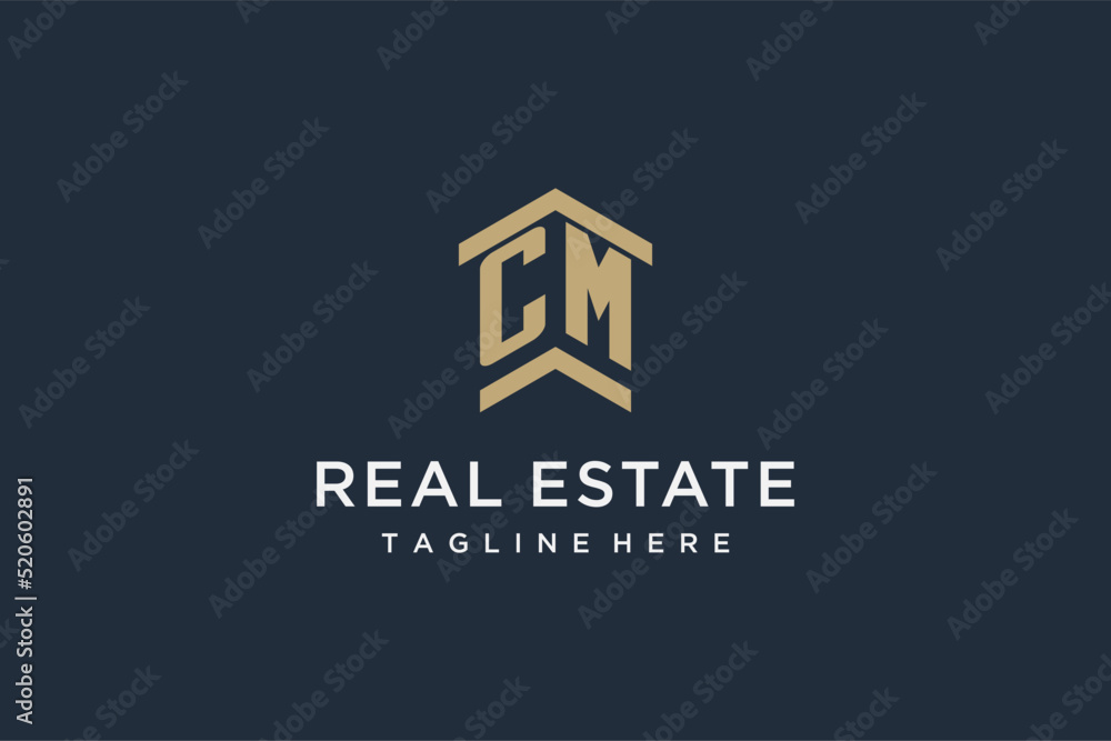 Initial CM logo for real estate with simple and creative house roof ...