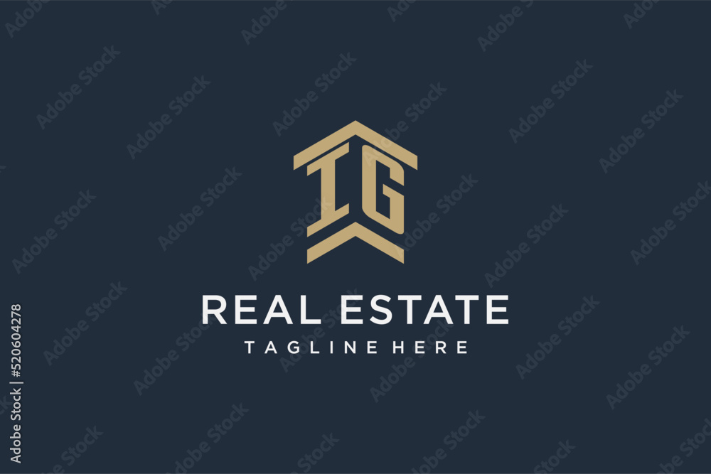 Vetor de Initial IG logo for real estate with simple and creative house ...