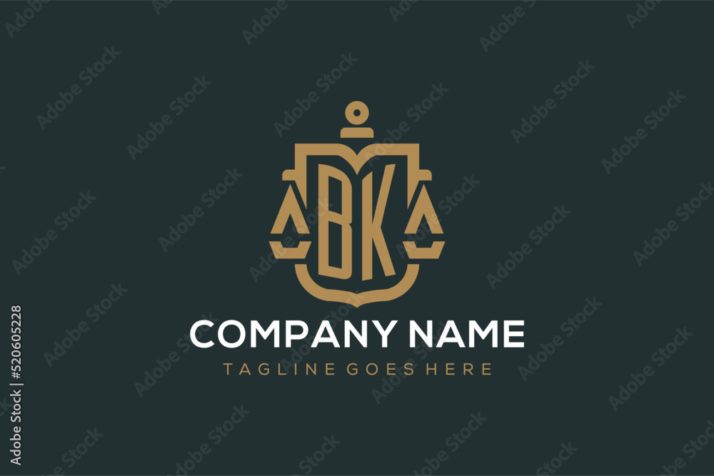 Initial BK logo for law firm with luxury modern scale and shield icon ...