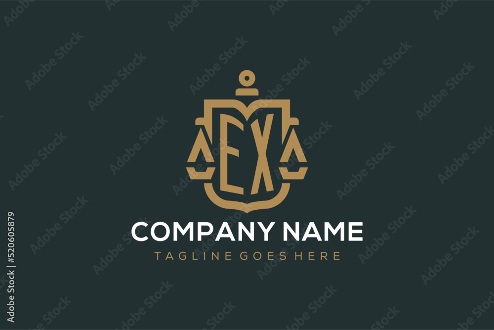 Initial EX logo for law firm with luxury modern scale and shield icon ...