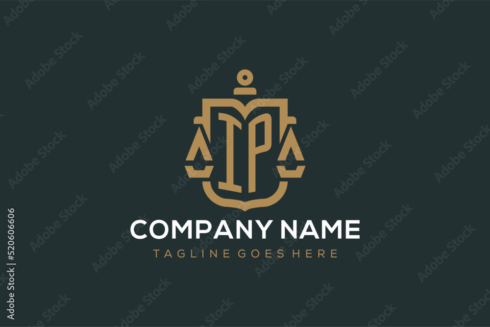 Initial IP logo for law firm with luxury modern scale and shield icon ...
