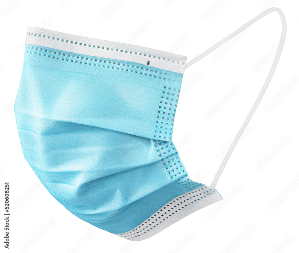 Blue medical protective face or surgical earloop mask isolated on white ...