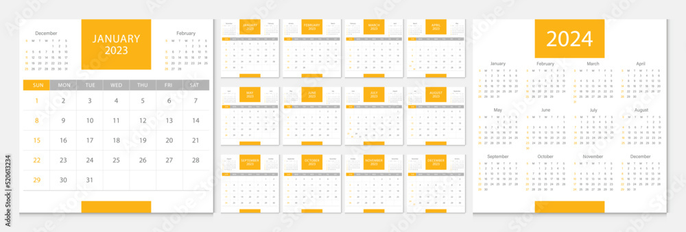 Calendar 2023, calendar 2024 week start Sunday corporate design ...