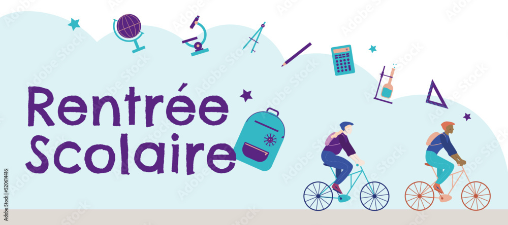 Poster Bannière et illustration vectorielle rentrée scolaire avec texte ...