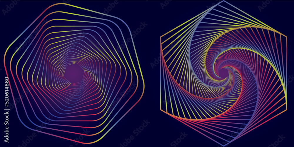 Abstract picture of geometric shapes that spin in a spiral circle from ...