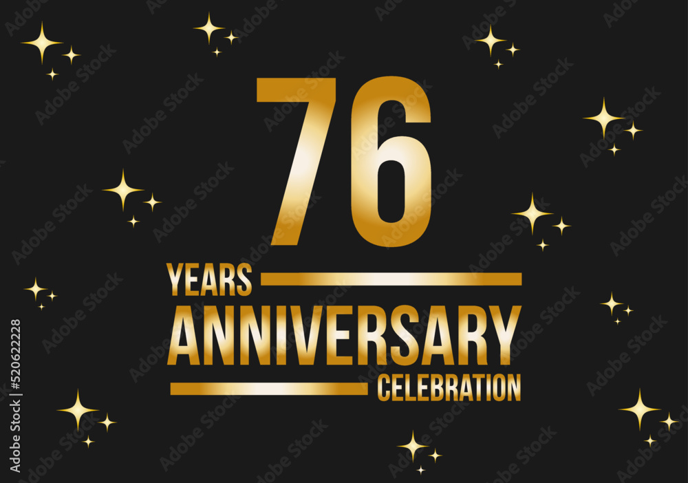 76 years anniversary celebration logo. Gold vector on black background ...