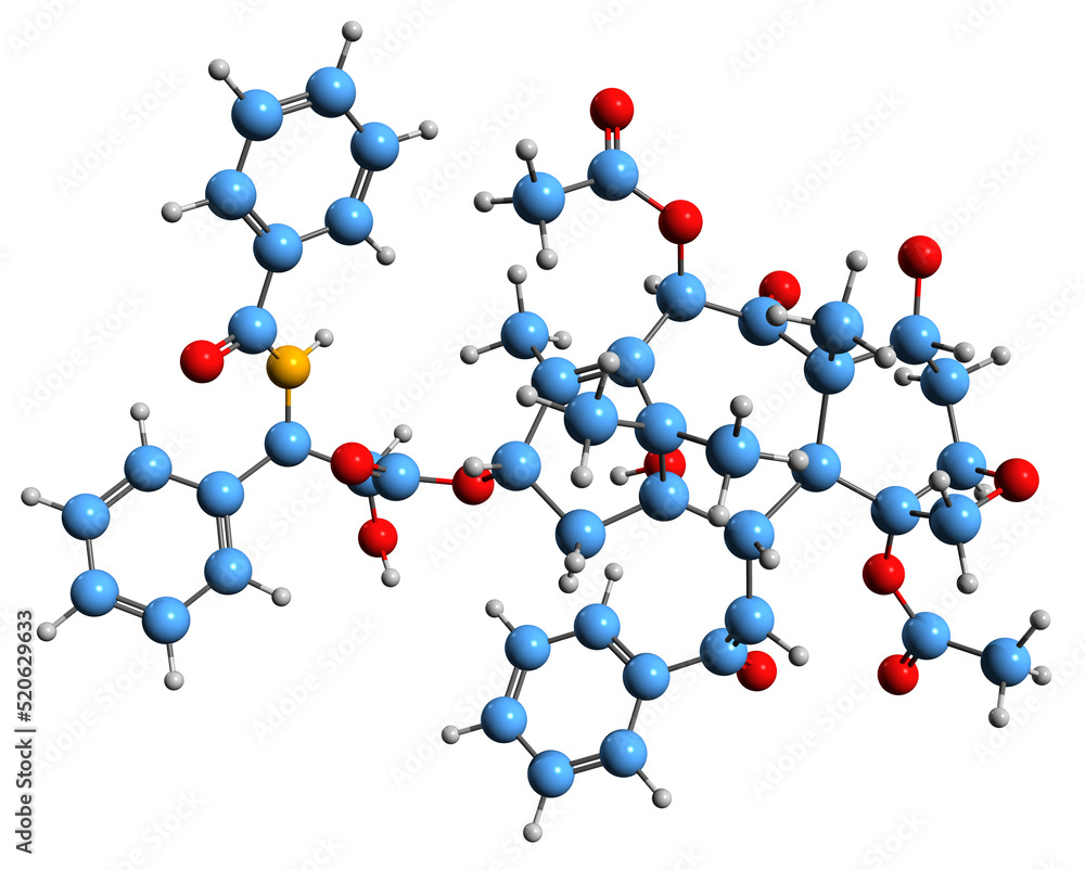 3D image of Paclitaxel skeletal formula - molecular chemical structure ...