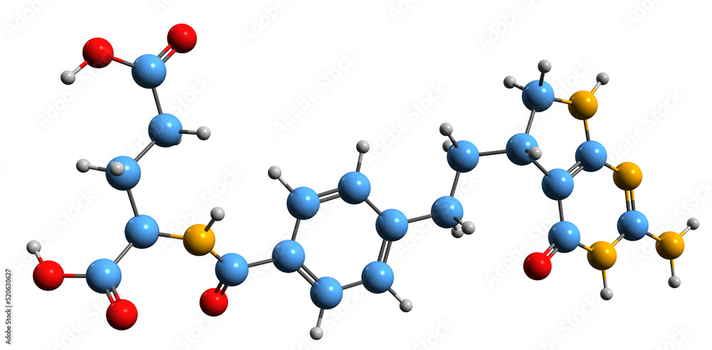 3D image of Pemetrexed skeletal formula - molecular chemical structure ...