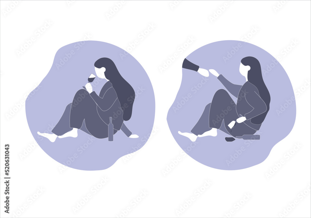 Alcohol abuse concept. Flat vector illustration isolated on white ...