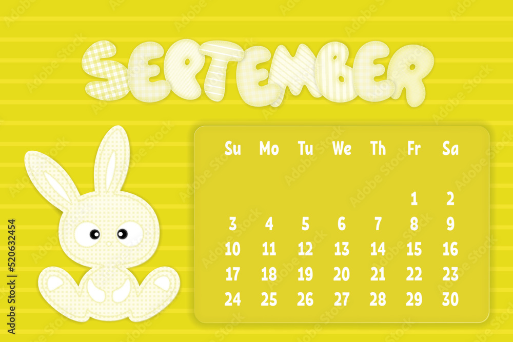 September 2023 Page for kids calendar in funny textile style with ...