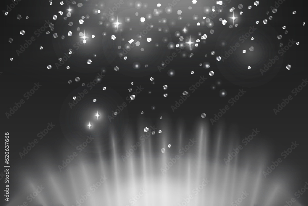 Silver shining with glowing white glitter, shine light effect vector ...