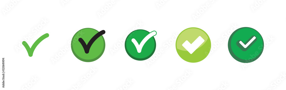 Check mark icons. Green checklist tick symbol. Approved and positive ...