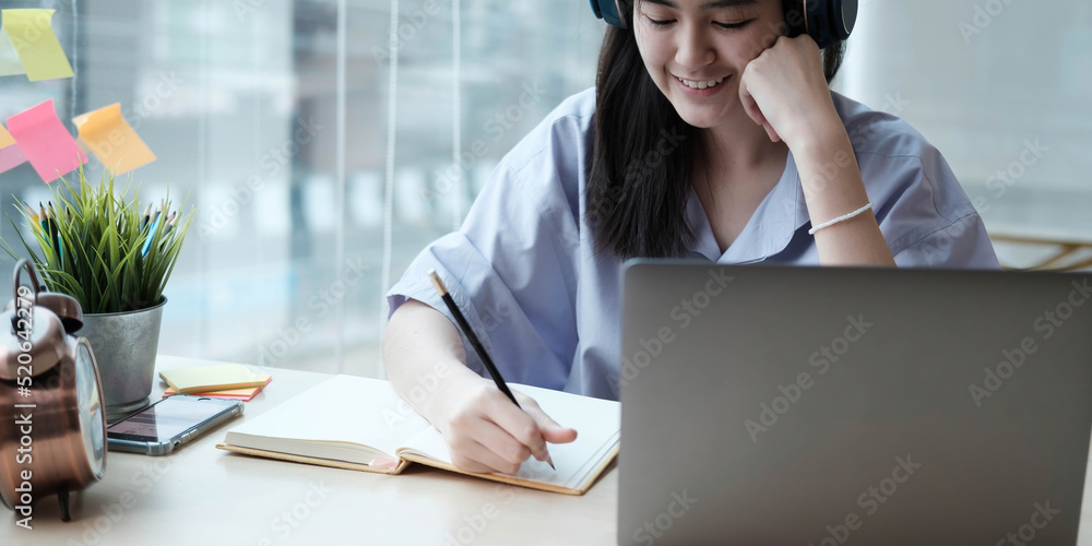 Homeschool Caucasian cute young girl student learning virtual internet ...