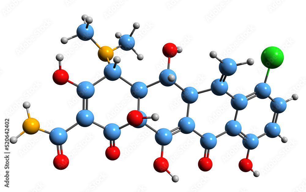 3D image of Meclocycline skeletal formula - molecular chemical ...